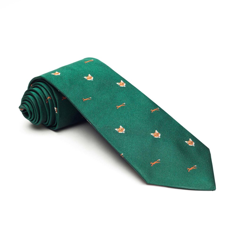 Fox Mask Woven Silk Tie, Green - Dege & Skinner
