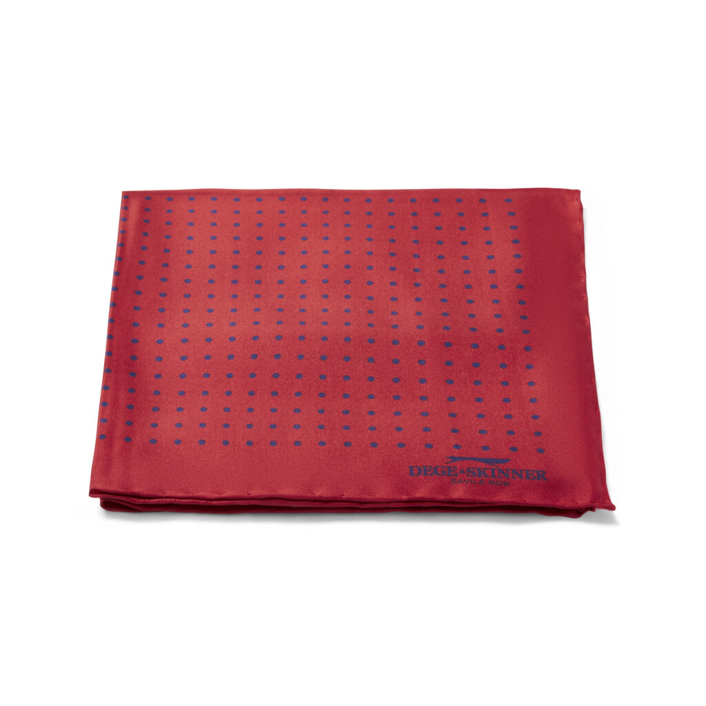Red With Navy Polka Dot, Silk Pocket Square - Dege & Skinner