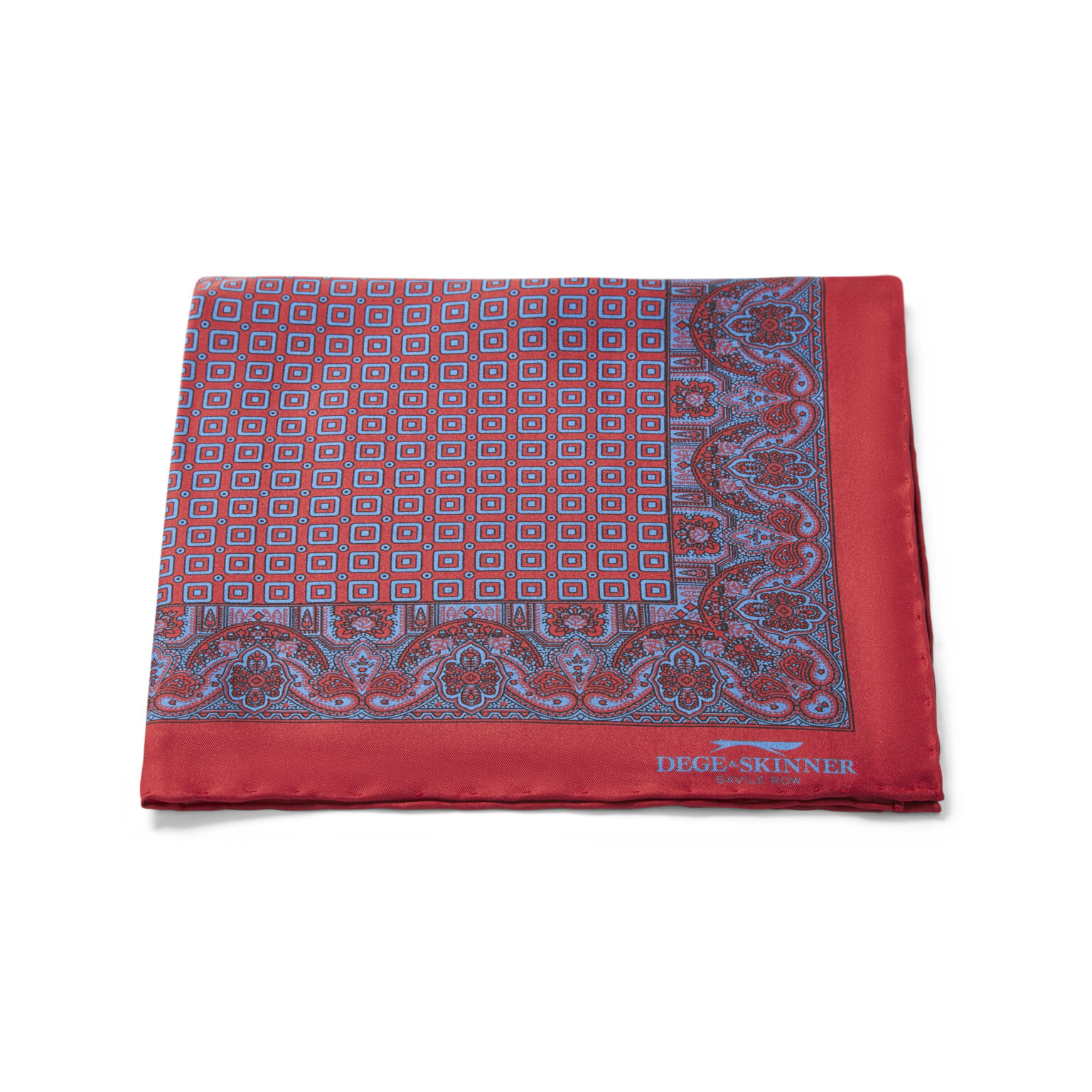 Red With Blue & Red Squares, Silk Pocket Square