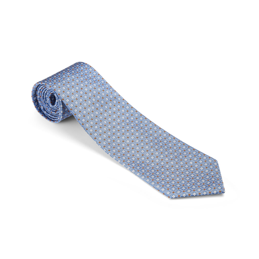 Sky Blue Geometric Square & Grid Woven Silk Tie