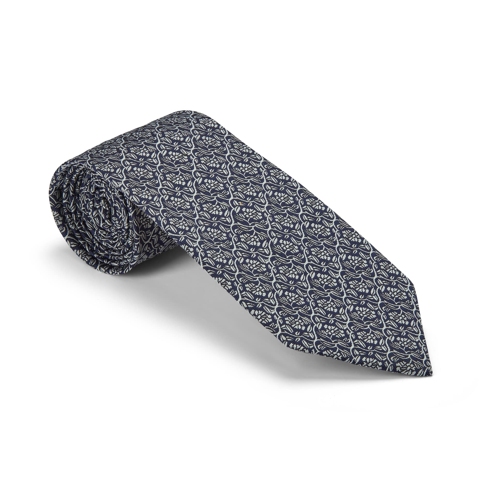 Azure Blue With Silver Vine Woven Silk Tie - Dege & Skinner